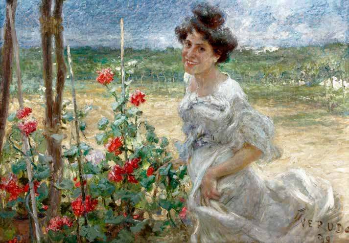 Flowered garden. Young woman in the rose garden, 1899 - Umberto Veruda ...
