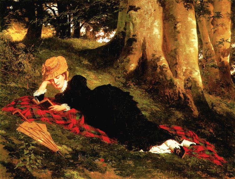 Reading in the Woods, 1875 - Gyula Benczur - WikiArt.org