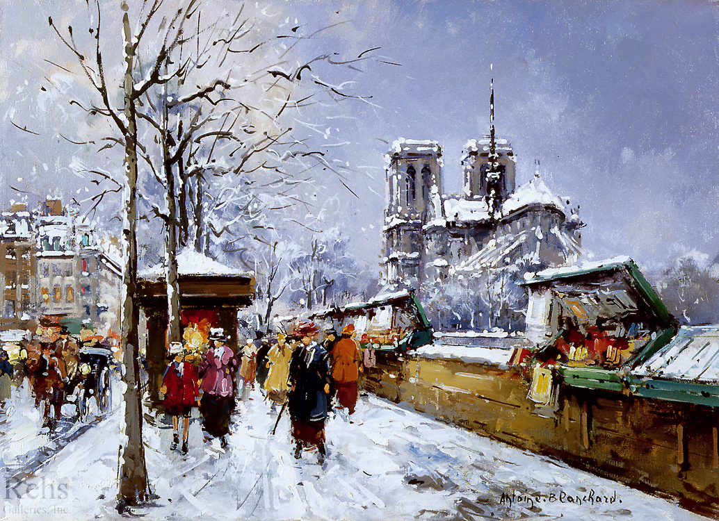 Booksellers Notre Dame, Winter - Antoine Blanchard - WikiArt.org